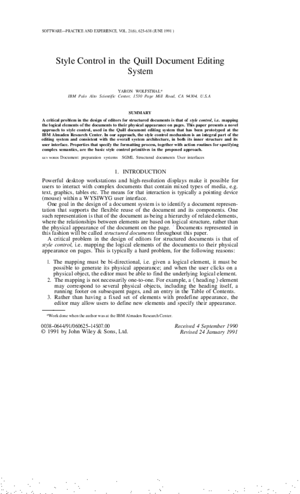 (PDF) Style control in the quill document editing system