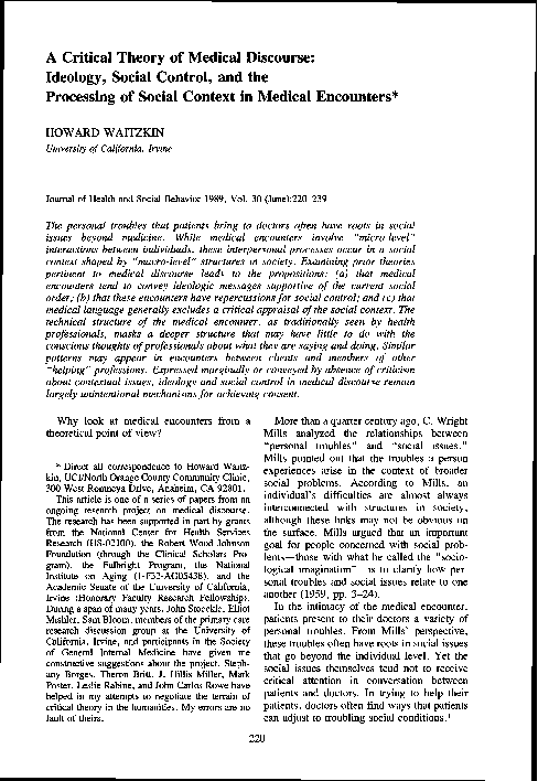 (PDF) A Critical Theory of Medical Discourse: Ideology, Social Control ...