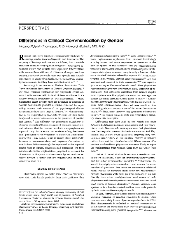 (PDF) Differences in clinical communication by gender