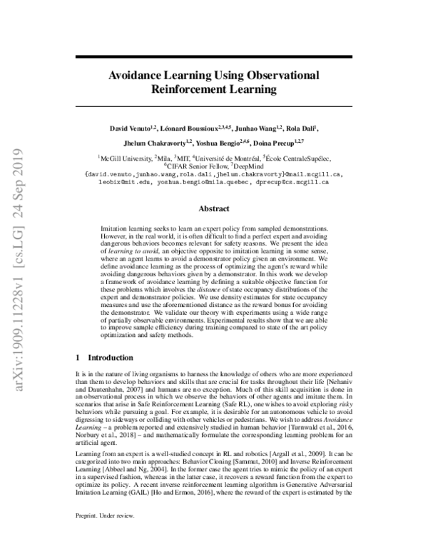 Pdf Avoidance Learning Using Observational Reinforcement Learning