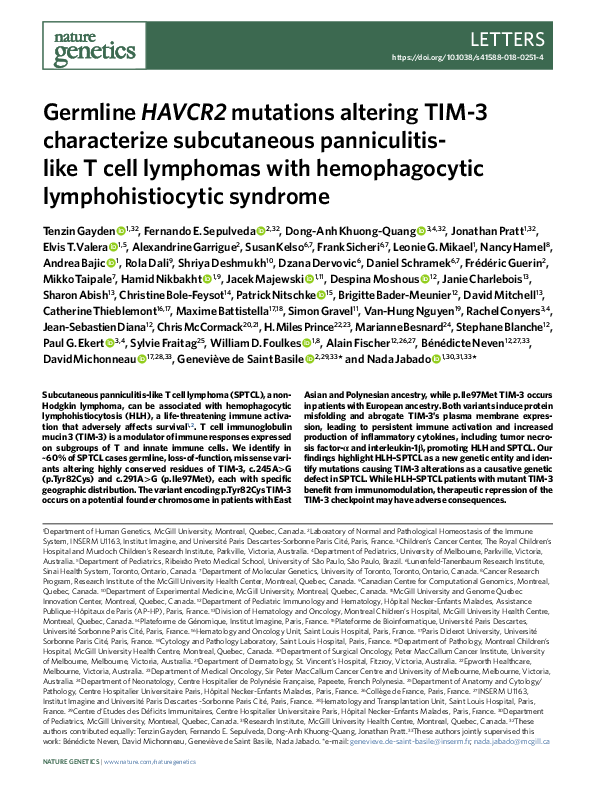 (PDF) Germline HAVCR2 mutations altering TIM-3 characterize ...