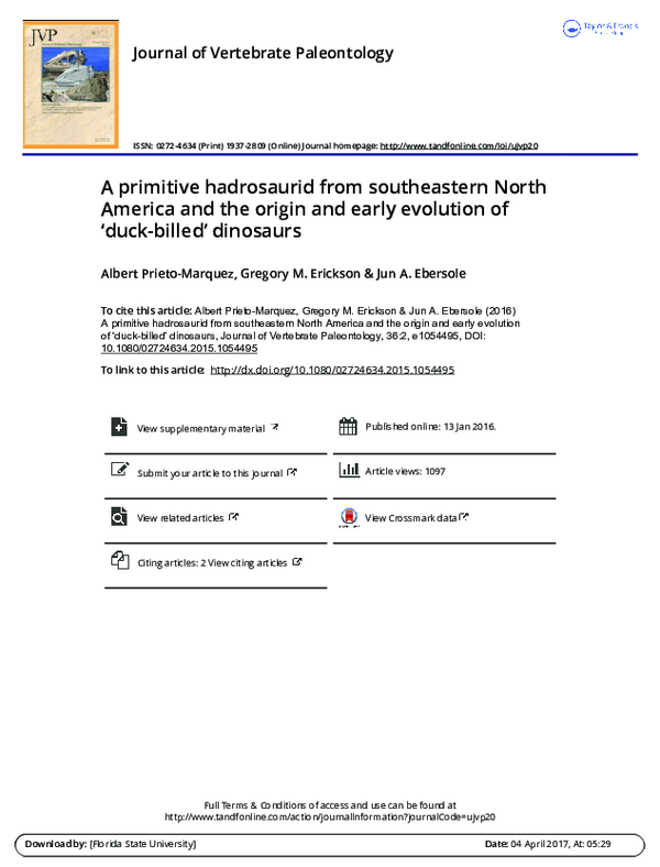 (PDF) A primitive hadrosaurid from southeastern North America and the ...