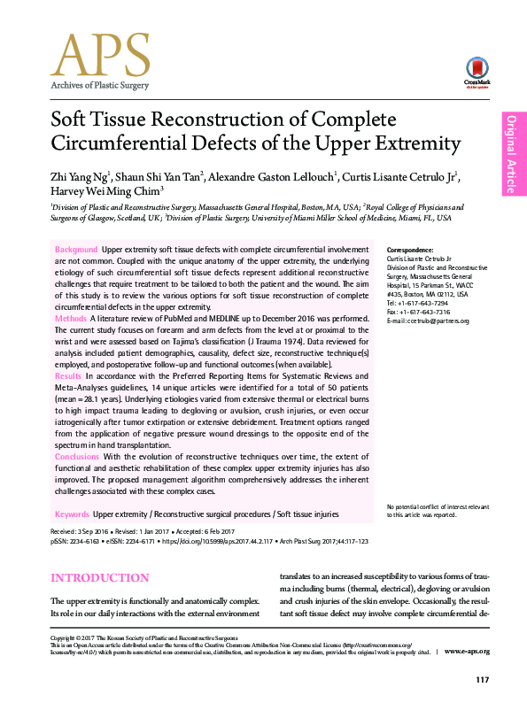 (PDF) Soft Tissue Reconstruction of Complete Circumferential Defects of ...