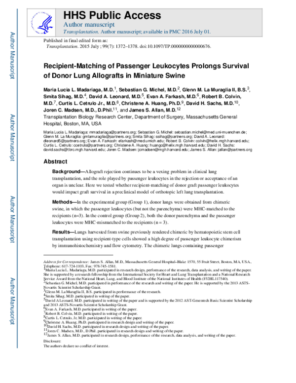 (PDF) Recipient-matching of Passenger Leukocytes Prolongs Survival of ...