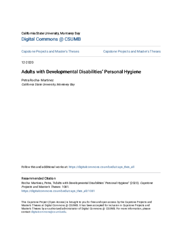 (PDF) Adults with Developmental Disabilities’ Personal Hygiene