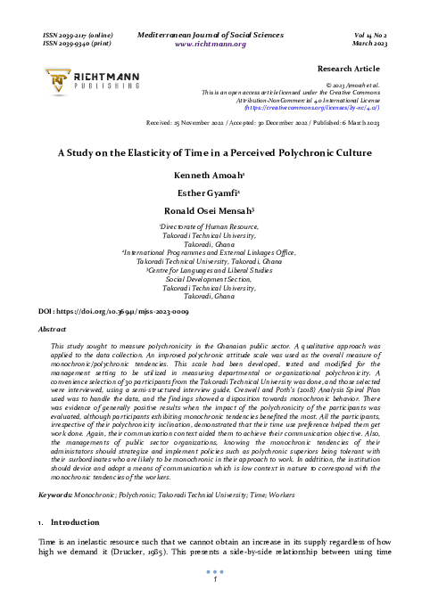 (PDF) A Study on the Elasticity of Time in a Perceived Polychronic Culture