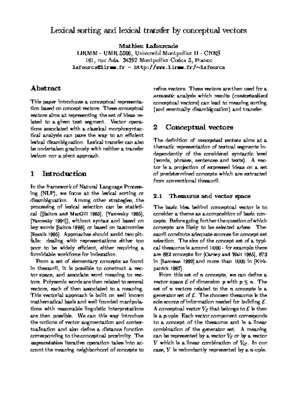(PDF) Lexical sorting and lexical transfer by conceptual vectors