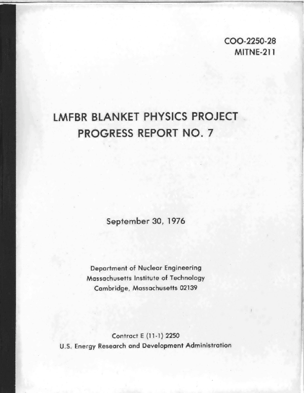 (PDF) LMFBR Blanket Physics Project progress report No. 6 | Joel ...