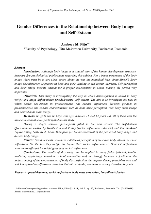 (PDF) Gender Differences in the Relationship between Body Image and Self-Esteem