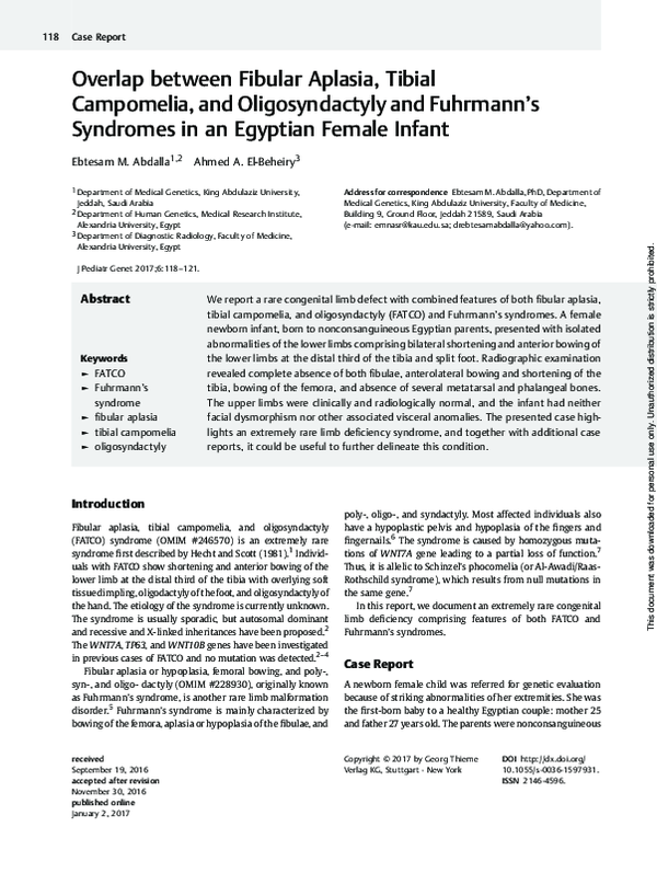 (PDF) Overlap between Fibular Aplasia, Tibial Campomelia, and ...
