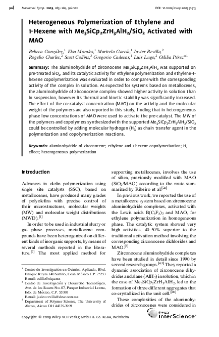 (PDF) Heterogeneous Polymerization of Ethylene and 1-Hexene with Me 3 ...
