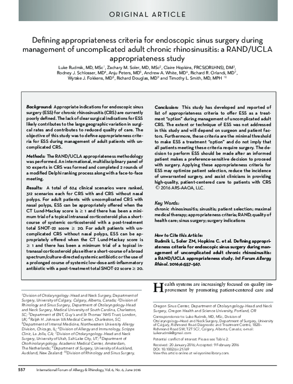 (PDF) Defining appropriateness criteria for endoscopic sinus surgery ...