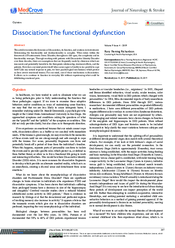 (PDF) Dissociation: The functional dysfunction