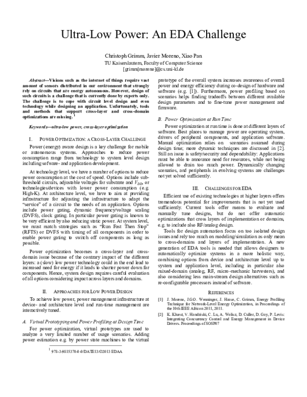 (PDF) Ultra-Low Power: An EDA Challenge