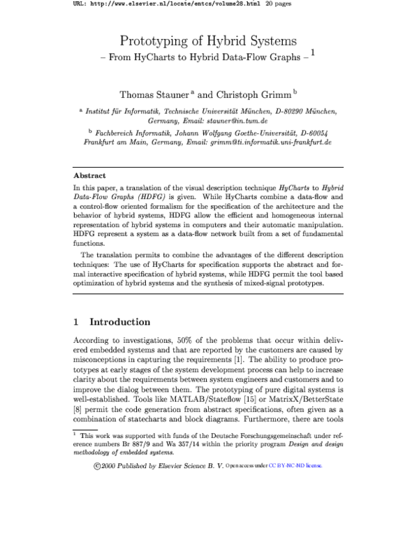 (PDF) Prototyping of Hybrid Systems – From HyCharts to Hybrid Data-Flow Graphs | Christoph Grimm ...