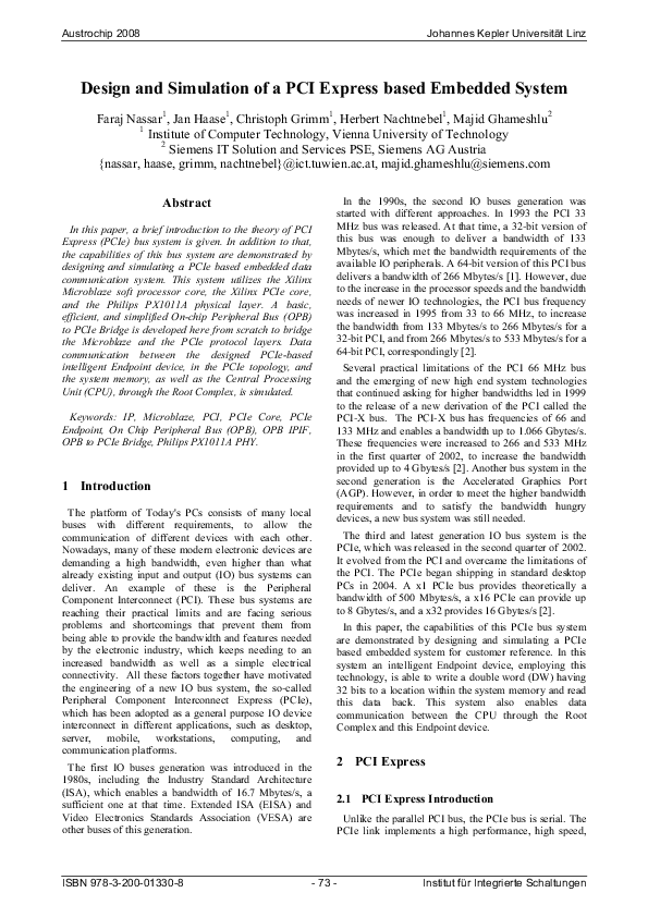 (PDF) Design and simulation of a PCI express based embedded system