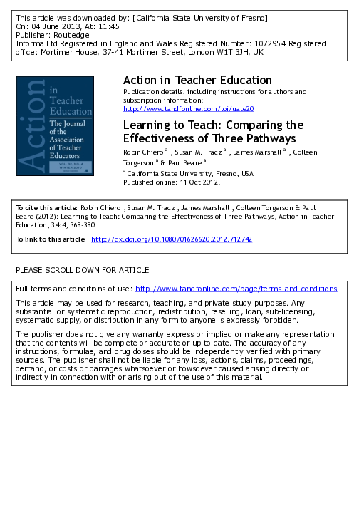 (PDF) Learning to Teach: Comparing the Effectiveness of Three Pathways ... (PDF) Learning to Teach: Comparing the Effectiveness of Three Pathways ...
