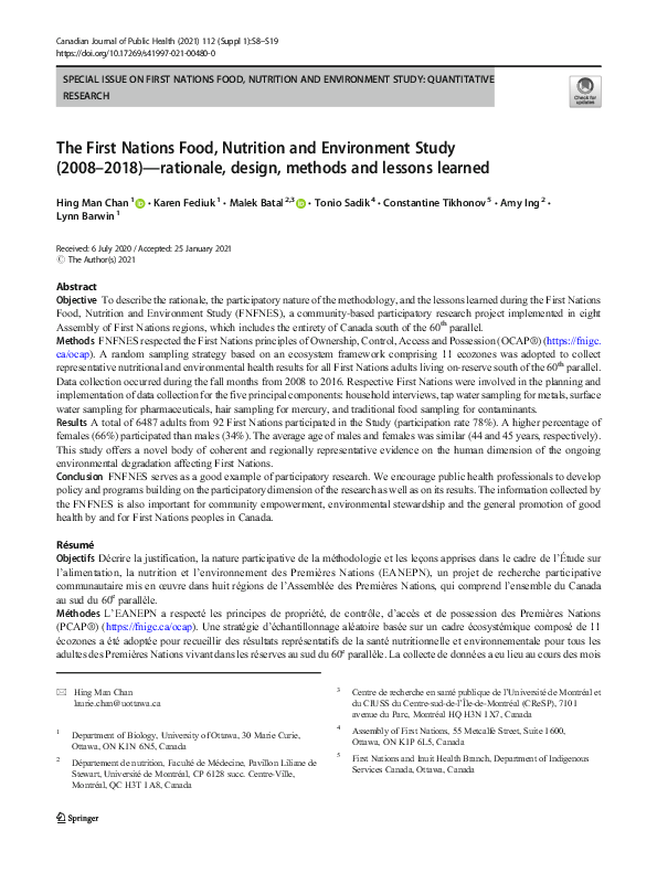 (PDF) The First Nations Food, Nutrition and Environment Study (2008–2018)—rationale, design ...