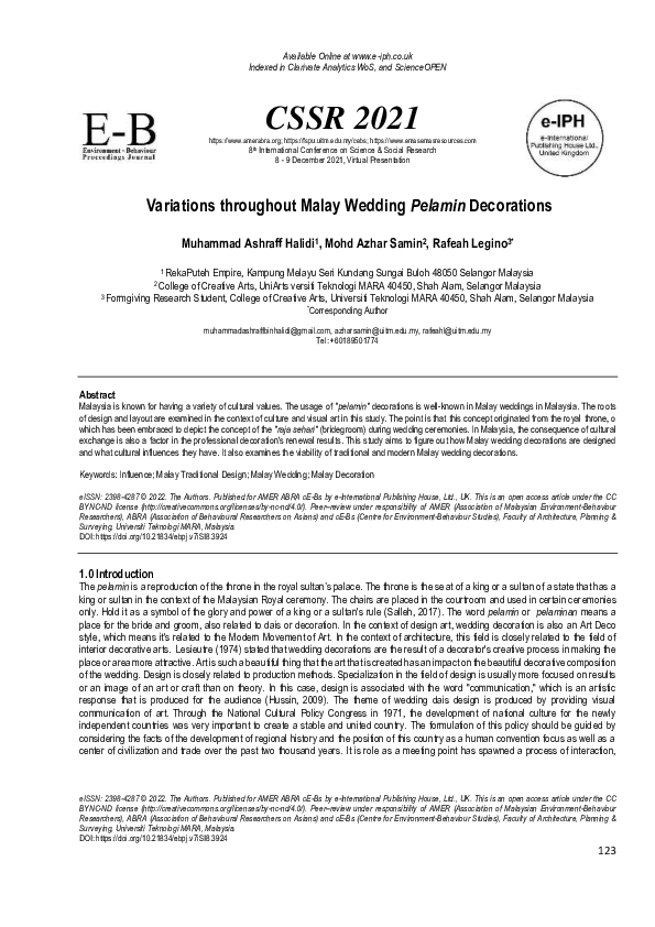 (PDF) Variations throughout Malay Wedding 'Pelamin' Decorations | DR ...
