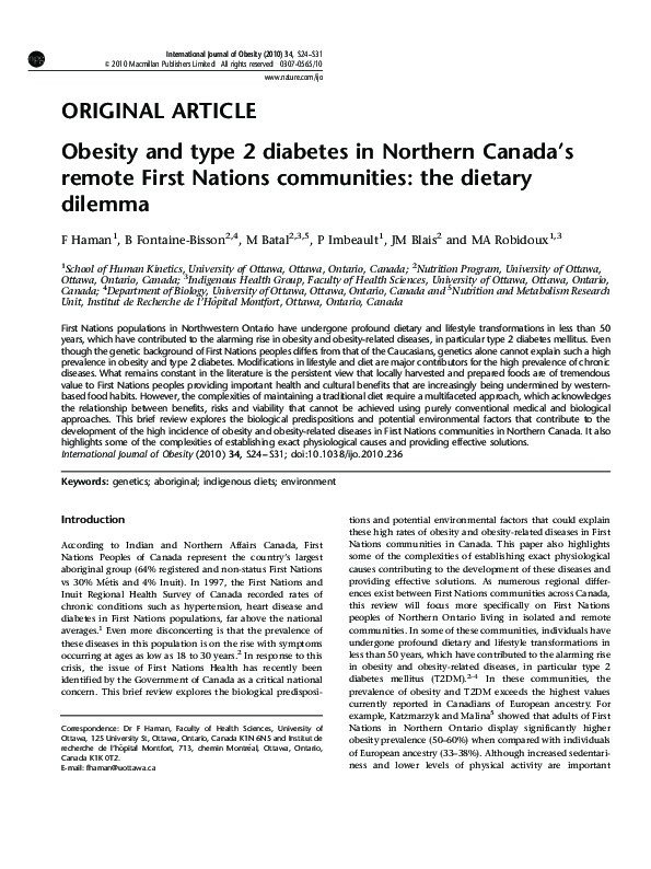 (PDF) Obesity and type 2 diabetes in Northern Canada's remote First ...