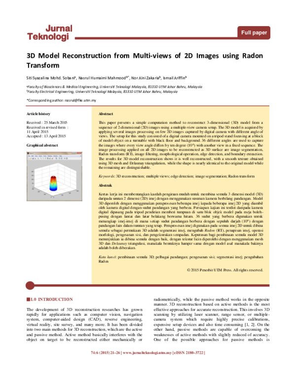 Pdf 3d Model Reconstruction From Multi Views Of 2d Images Using Radon Transform