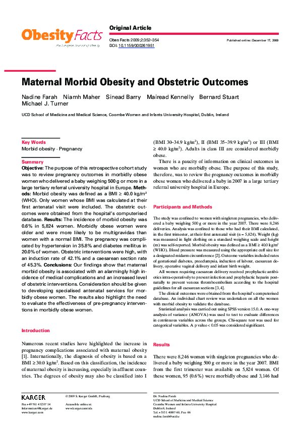 (PDF) Maternal Morbid Obesity and Obstetric Outcomes
