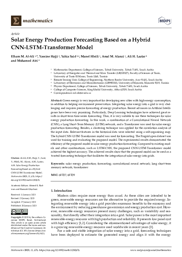 Pdf Solar Energy Production Forecasting Based On A Hybrid Cnn Lstm Transformer Model