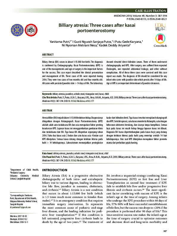 (PDF) Billiary atresia : Three cases after kasai portoenterostomy ...