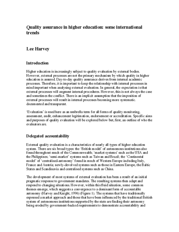(PDF) Quality Assurance in Higher Education: Some International Trends