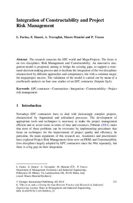 (PDF) Integration of Constructability and Project Risk Management