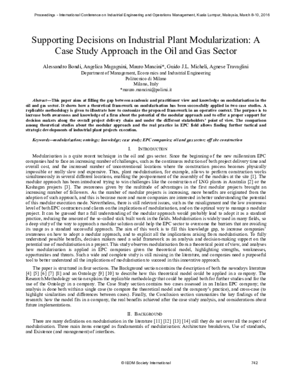 Pdf Supporting Decisions On Industrial Plant Modularization A Case