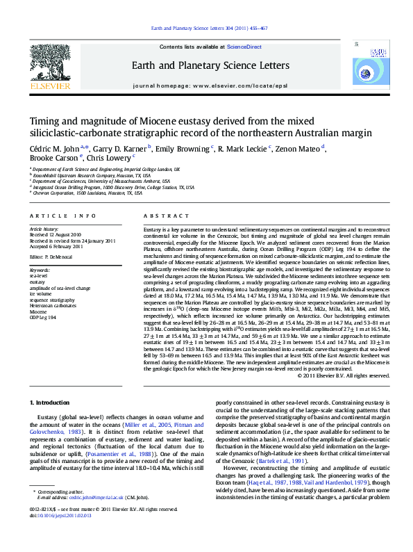 (PDF) Timing and magnitude of Miocene eustasy derived from the mixed siliciclastic-carbonate ...