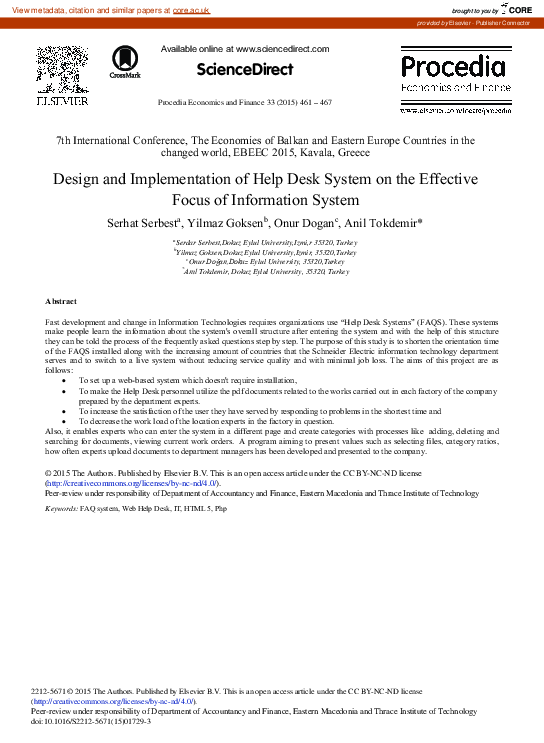 (PDF) Design and Implementation of Help Desk System on the Effective ...