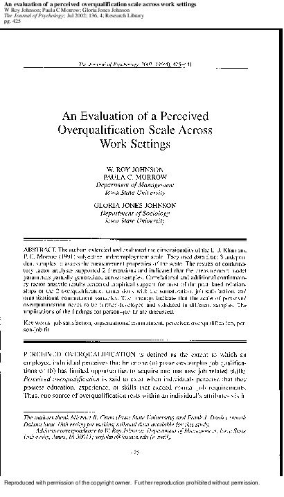 (PDF) An Evaluation of a Perceived Overqualification Scale Across Work ...