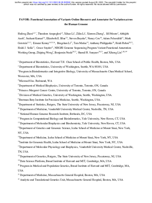 (PDF) FAVOR: Functional Annotation of Variants Online Resource and ...