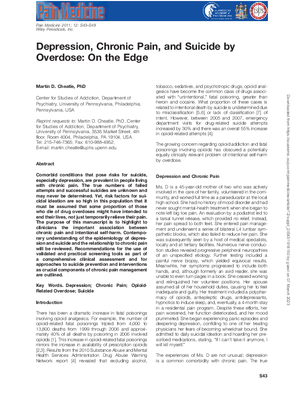 (PDF) Depression, Chronic Pain, and Suicide by Overdose: On the Edge