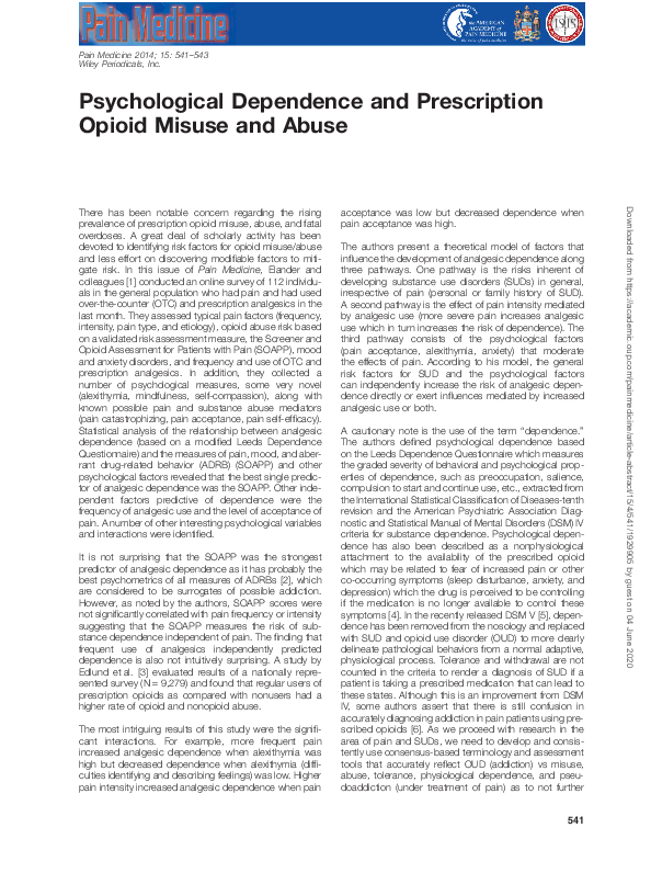 (PDF) Psychological Dependence and Prescription Opioid Misuse and Abuse