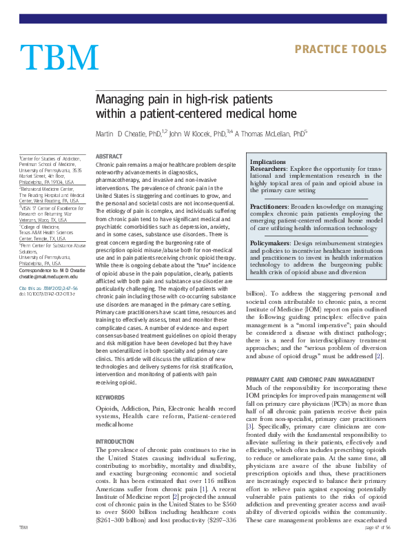 (PDF) Managing pain in high-risk patients within a patient-centered ...