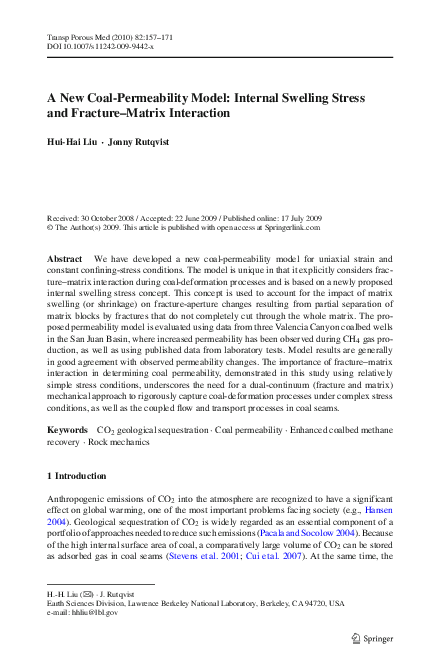 (PDF) A New Coal-Permeability Model: Internal Swelling Stress and ...