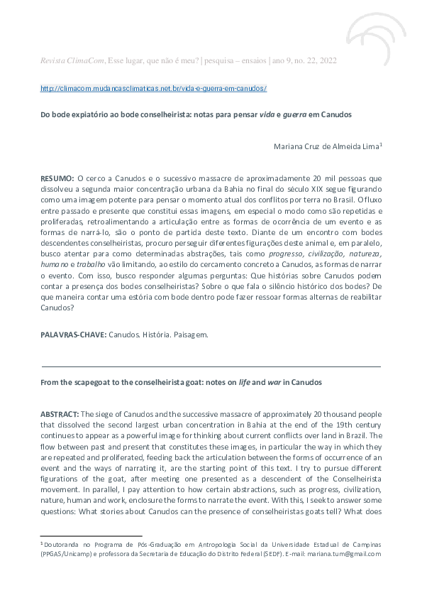 (PDF) Do bode expiatório ao bode conselheirista: notas para pensar vida ...