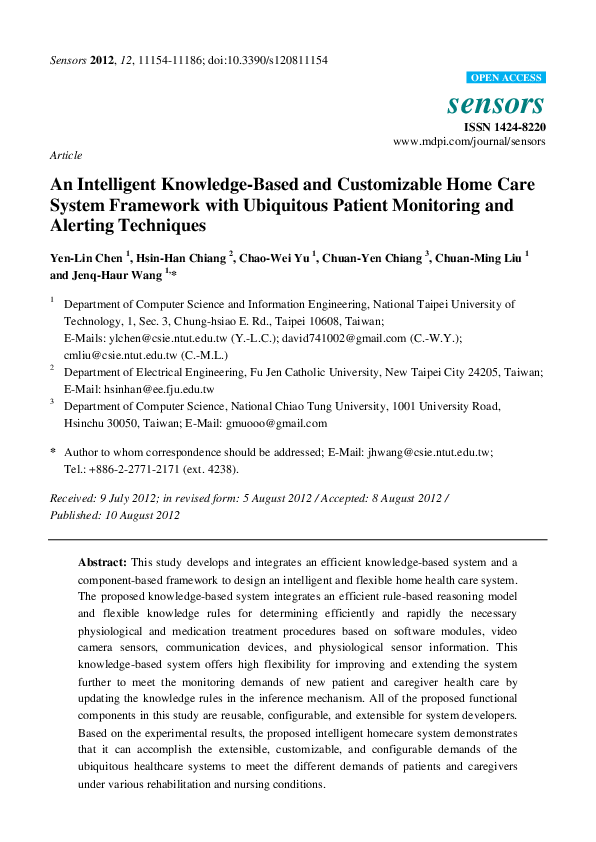 (PDF) An Intelligent Knowledge-Based and Customizable Home Care System Framework with Ubiquitous ...
