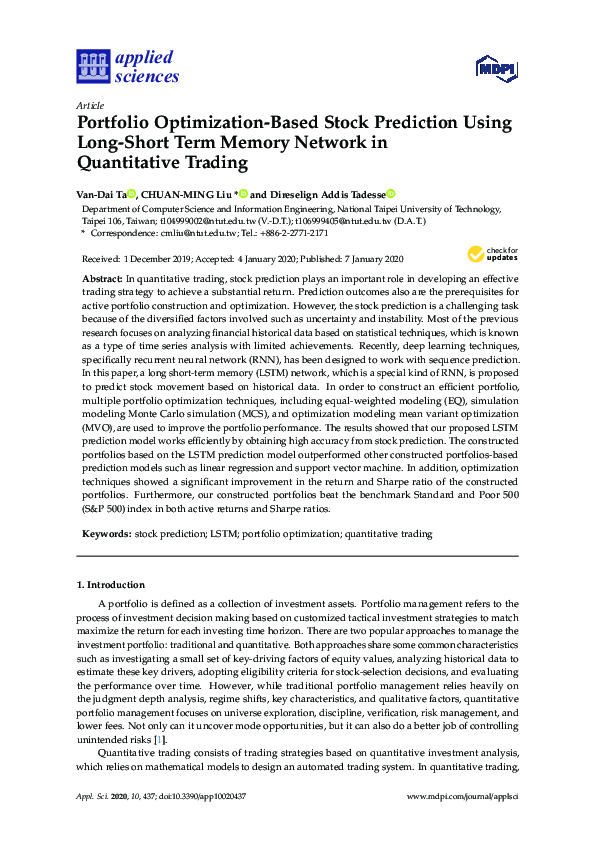 (PDF) Portfolio Optimization-Based Stock Prediction Using Long-Short Term Memory Network in ...
