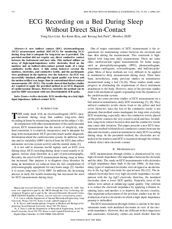 (PDF) ECG Recording on a Bed During Sleep Without Direct Skin-Contact