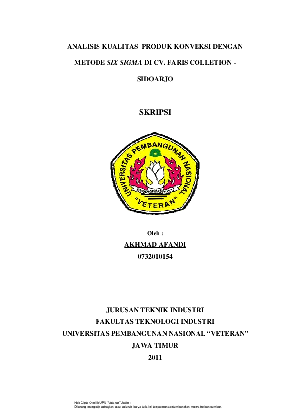 (PDF) Analisis Kualitas Produk Konveksi Dengan Metode Six Sigma DI CV. Faris Colletion - Sidoarjo