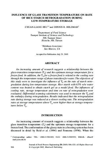 (PDF) Influence of Glass Transition Temperature on Rate of Rice Starch ...