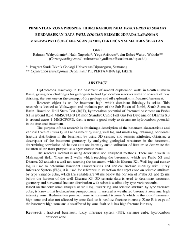 (PDF) Penentuan Zona Prospek Hidrokarbon Pada Fractured Basement ...