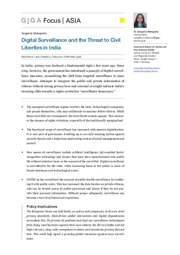 (PDF) Digital Surveillance and the Threat to Civil Liberties in India