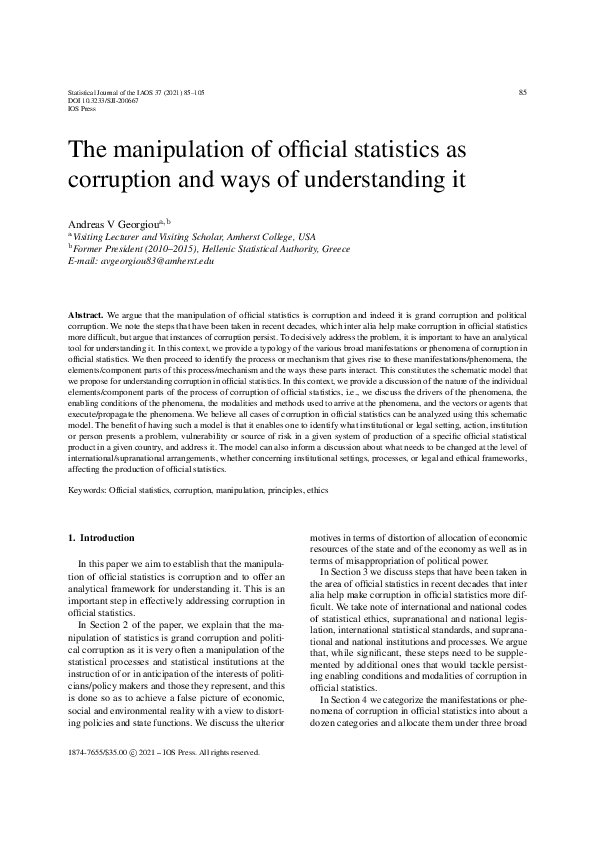 (PDF) The manipulation of official statistics as corruption and ways of ...