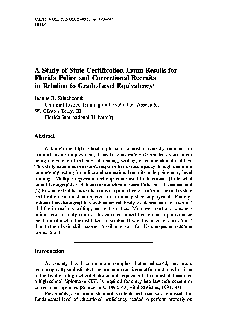 (PDF) A Study of State Certification Exam Results for Florida Police ...