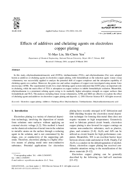 (PDF) Effects of additives and chelating agents on electroless copper ...